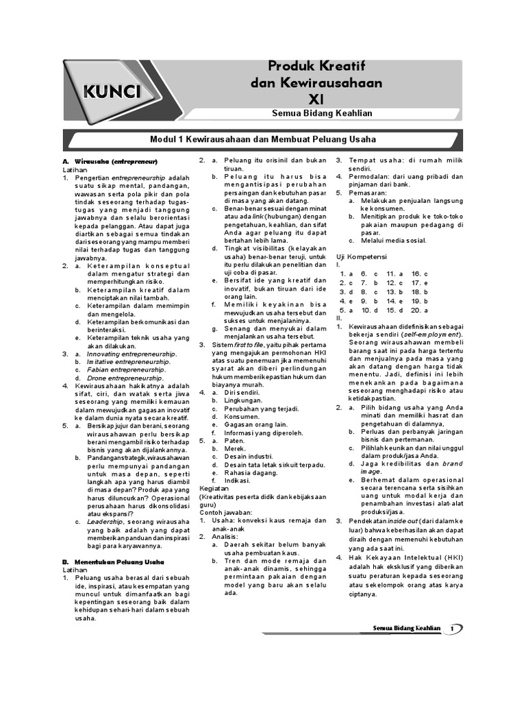 Kunci Produk Kreatif & Kwu 11 | PDF