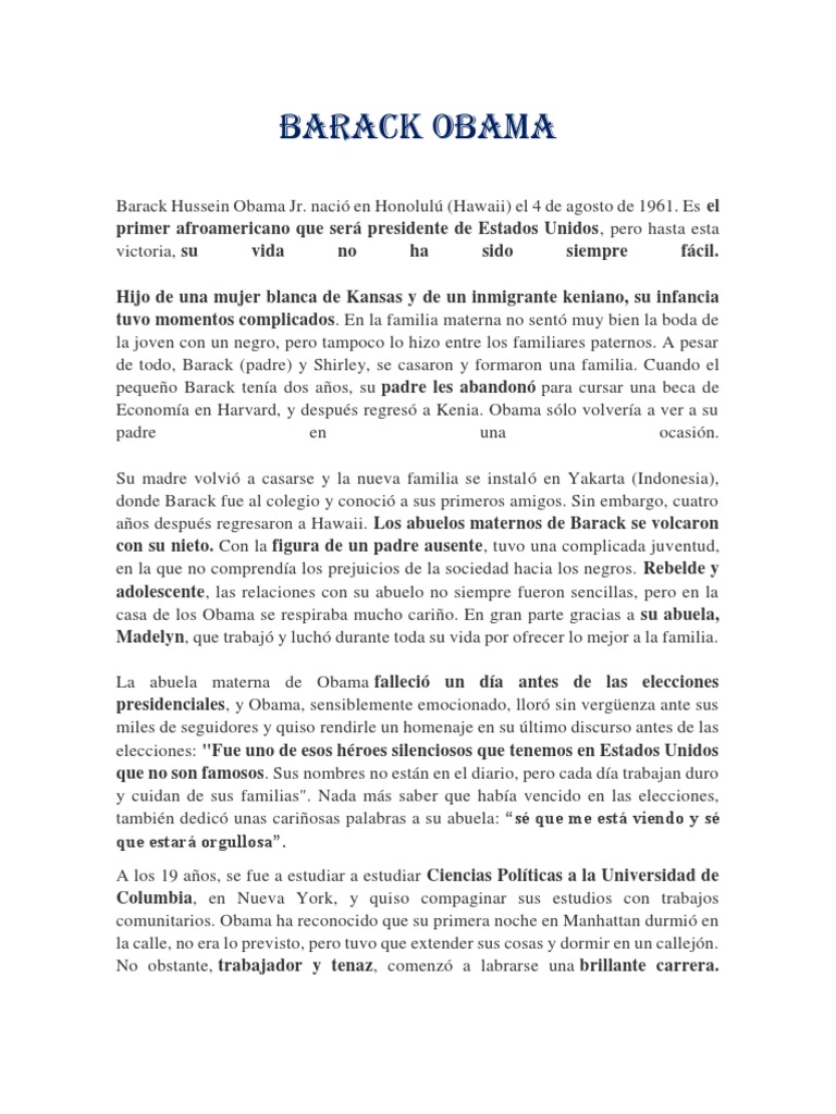 Vida y logros de Barack Obama | PDF | Barack Obama | Los Estados Unidos