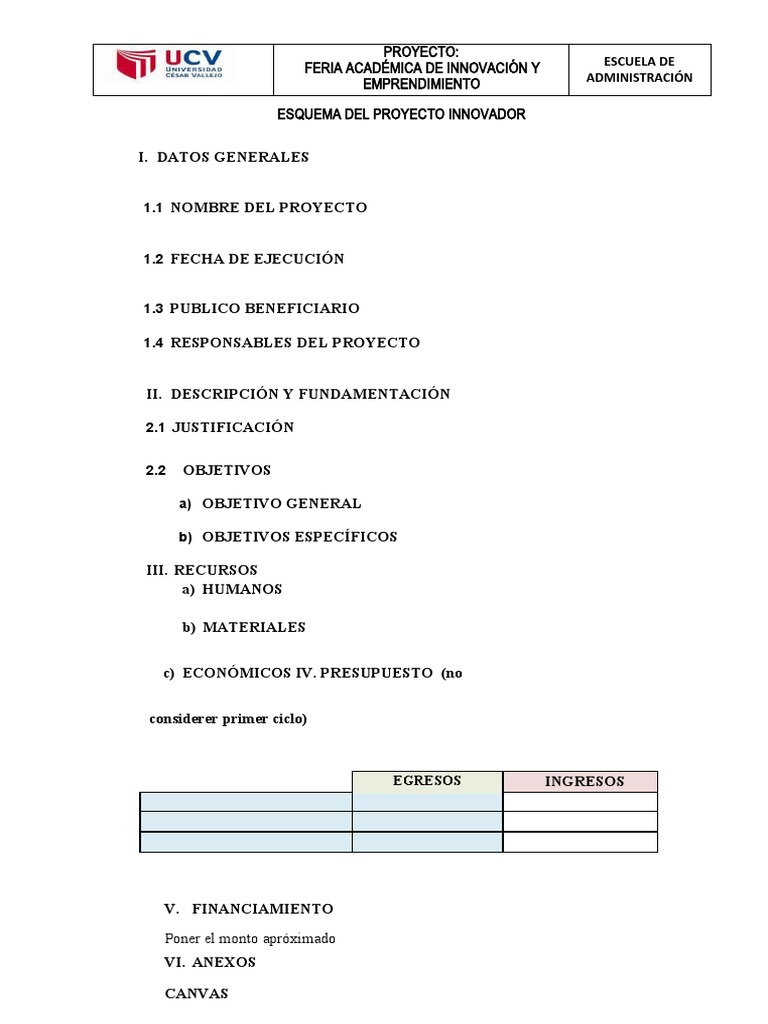 Esquema Proyecto Innovador | PDF