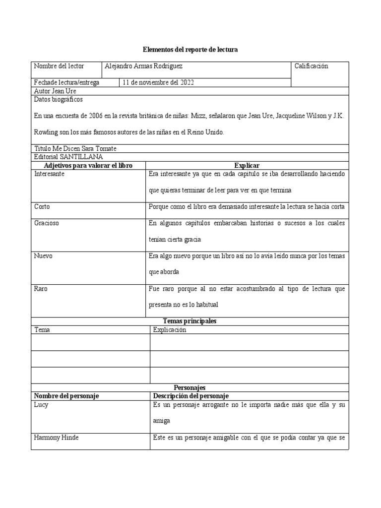 Elementos Del Reporte de Lectura 1 | PDF