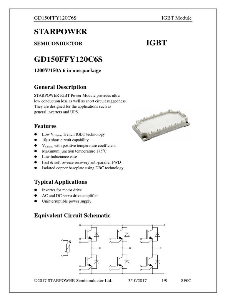 Starpower Igbt GD150FFY120C6S: General Description | PDF | Diode ...