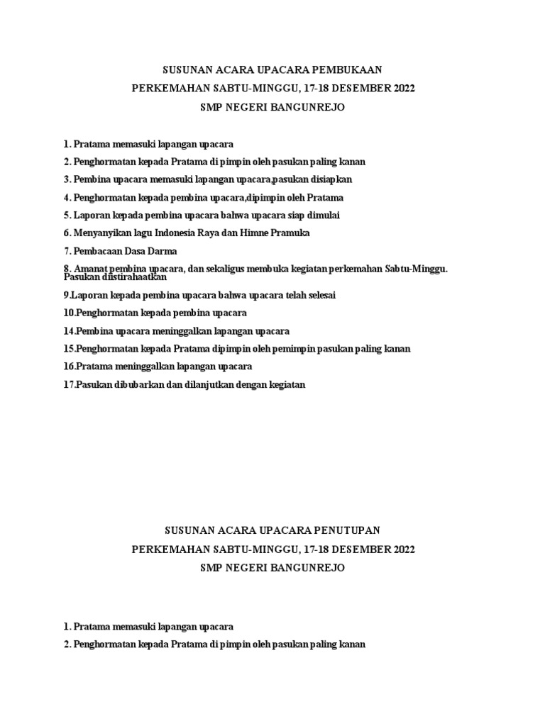 SUSUNAN ACARA PERSAMI-WPS Office | PDF | Perjalanan