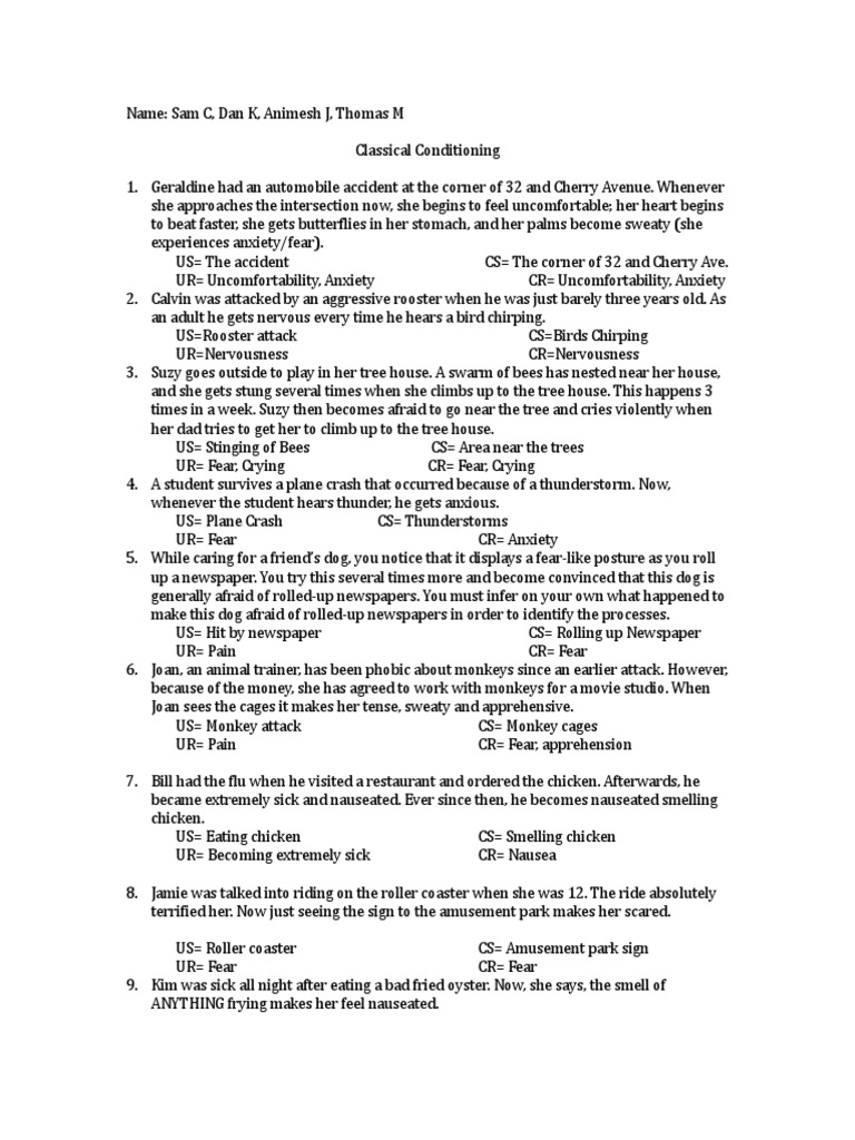 Classical Conditioning Examples 2 | PDF | Anxiety