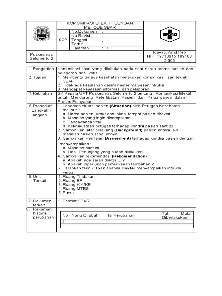 Sop Komunikasi Efektif Dengan Metode Sbar | PDF