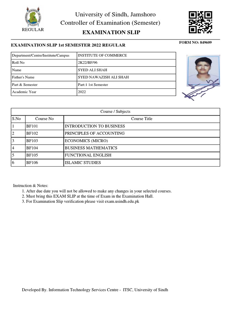 Exam Slip | PDF