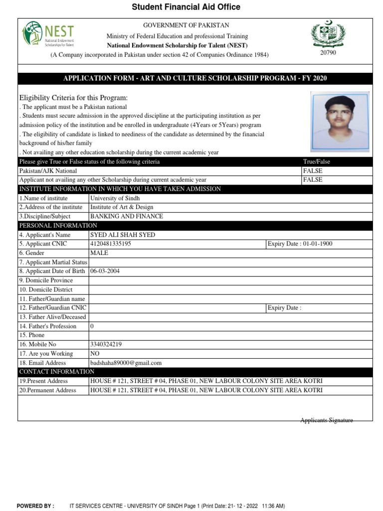 Application for the National Endowment Scholarship for Talent (NEST ...