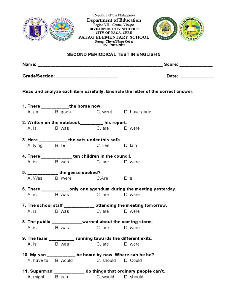 English 5 Test 2nd Quarter OK | PDF