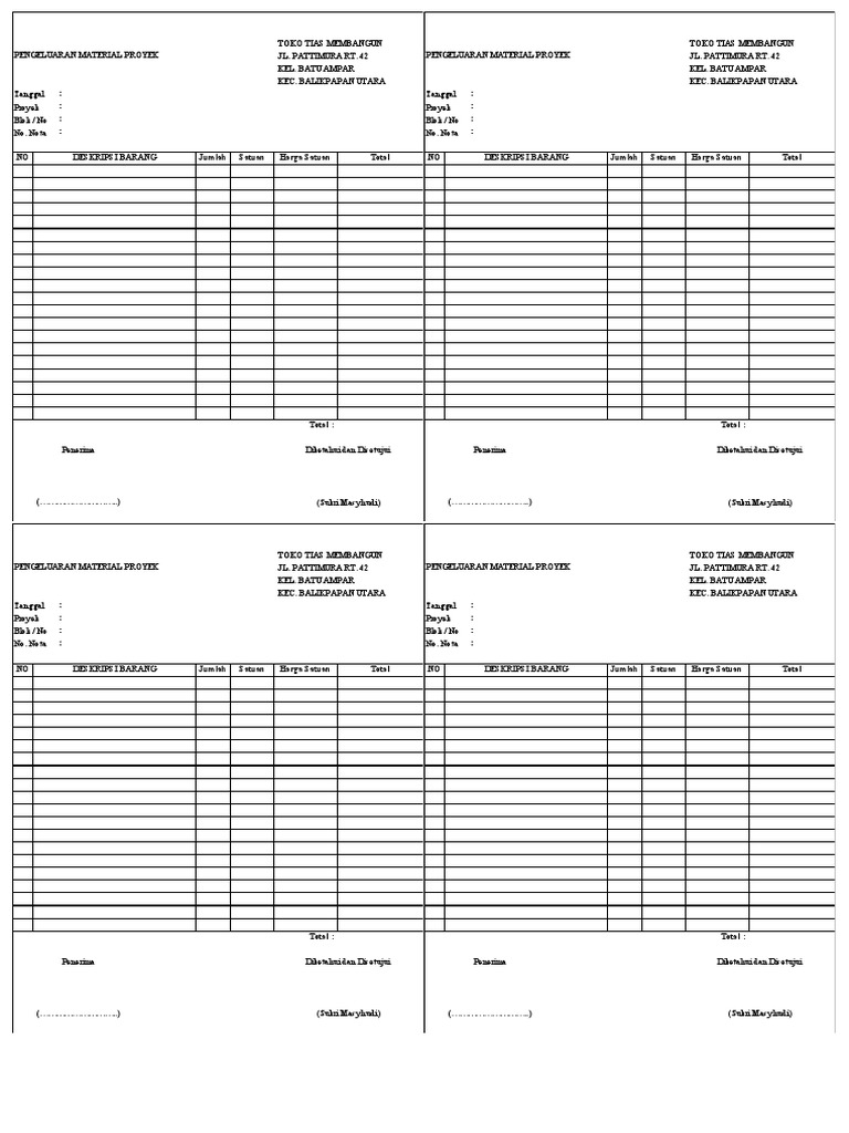 Form Nota Proyek | PDF