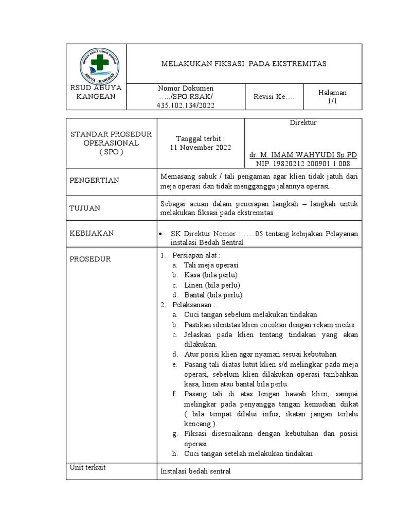 Sop Fiksasi Ekstremitas Rsak | PDF