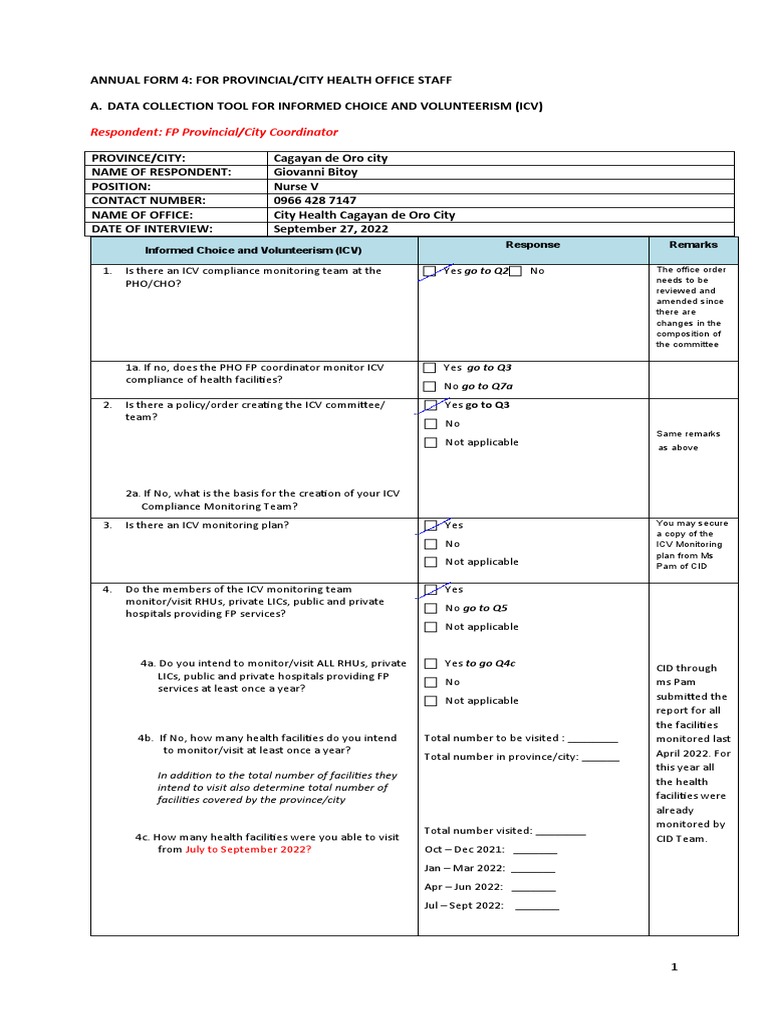 Annual Form 4 - Data Collection For Provincial - City Health Office - 8 ...
