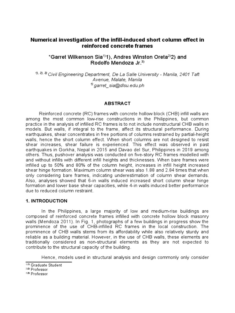Numerical Investigation of The Infill-Induced Short Column Effect in ...