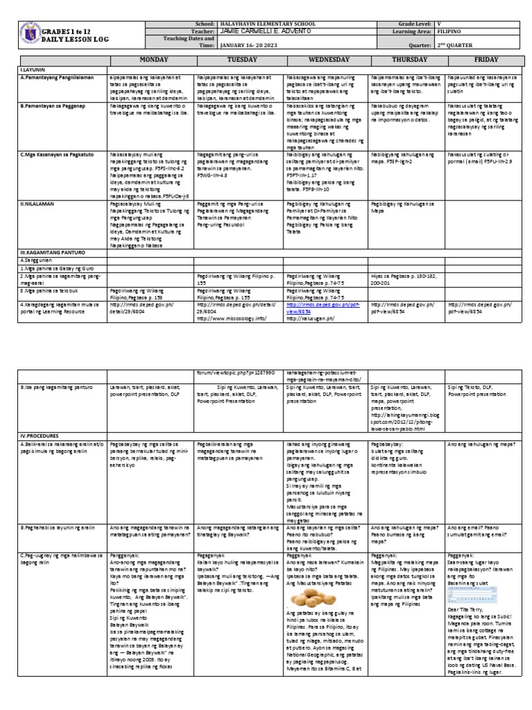 DLL - Filipino 5 - Q2 - W8 | PDF