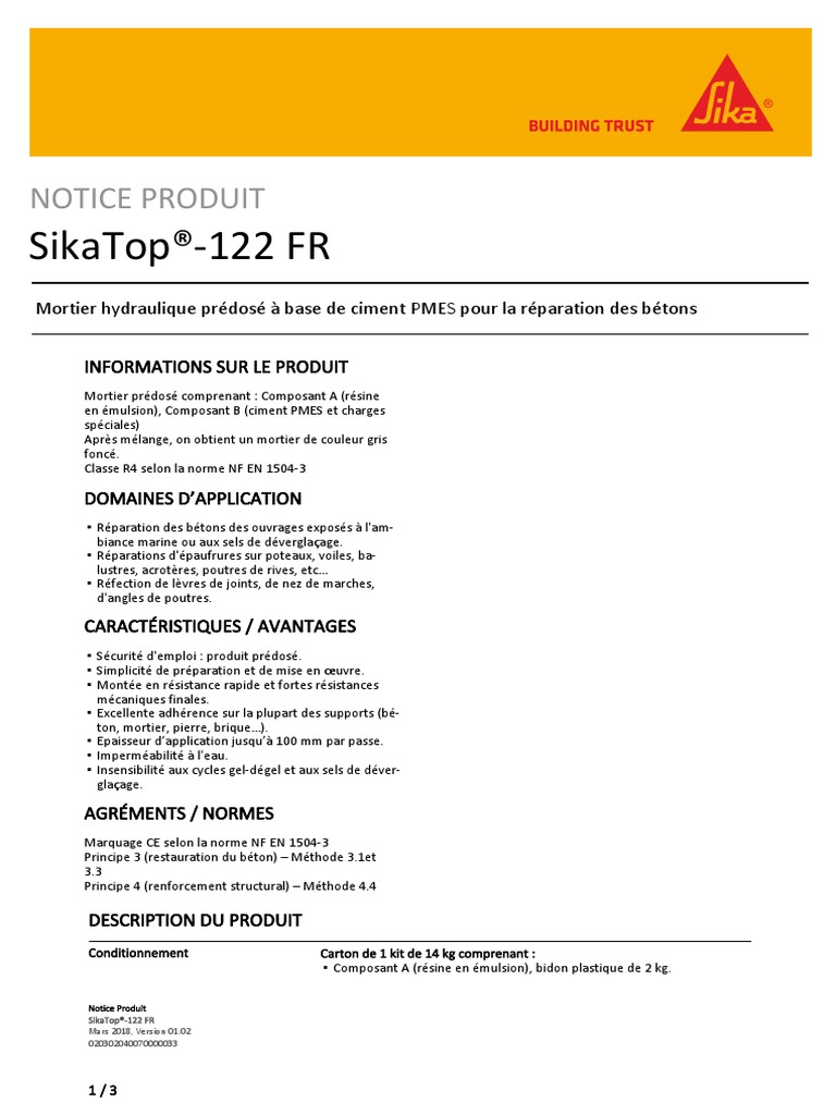 Sikatop - 122 FR | PDF | Béton | Mortier (matériau)