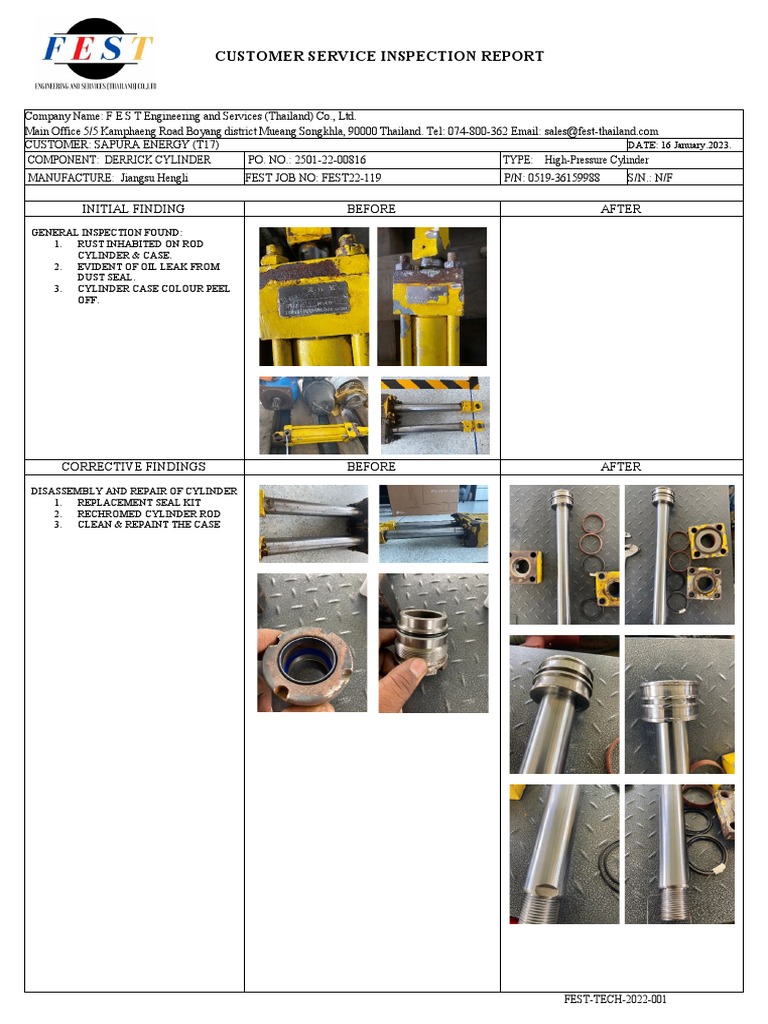Customer Service Inspection Report: Initial Finding Before After | PDF