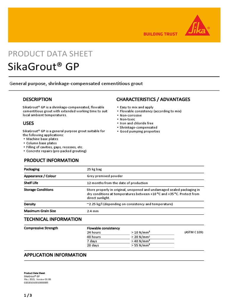 Sikagrout GP | PDF | Concrete | Cement