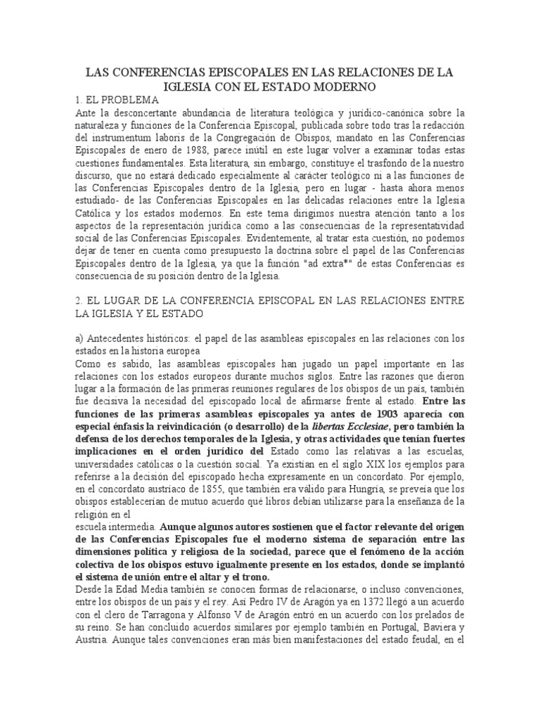 Las Conferencias Episcopales en Las Relaciones de La Iglesia Con El ...