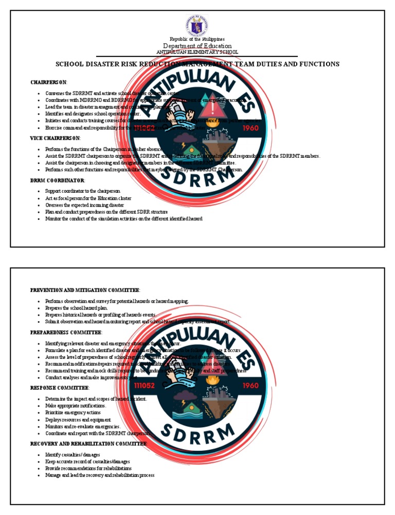 Roles and Responsibilities of SDRRM Team | PDF | Emergency Management | Emergency