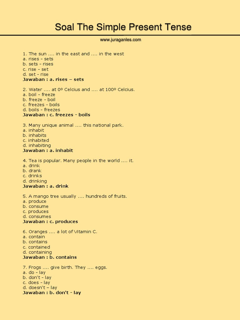Soal Online The Simple Present Tense Kelas 8 SMP-MTs | PDF