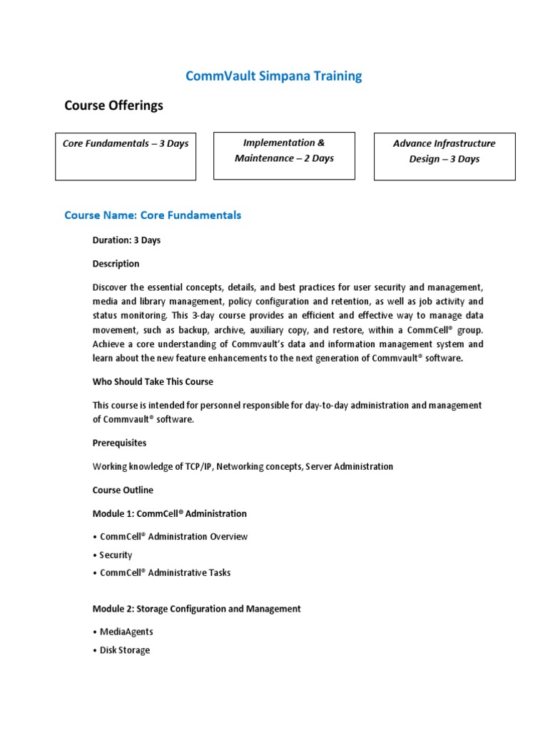 Commvault v11 Training Courses-1 | PDF | Backup | Virtualization