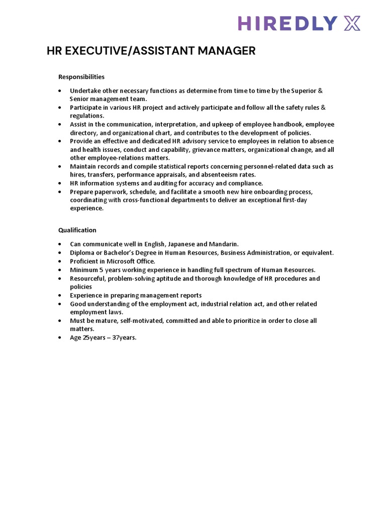 HR Assistant Manager | PDF