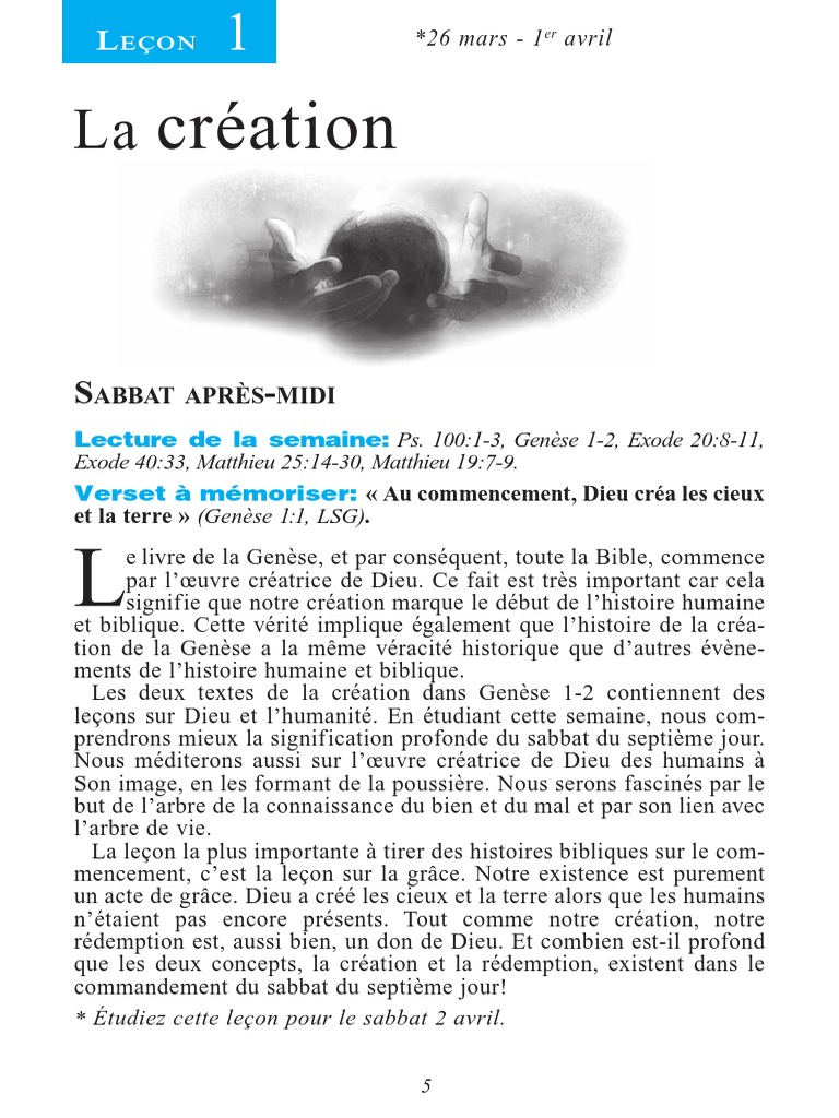 La Création et le Sabbat selon la Bible | PDF | Création (Bible ...