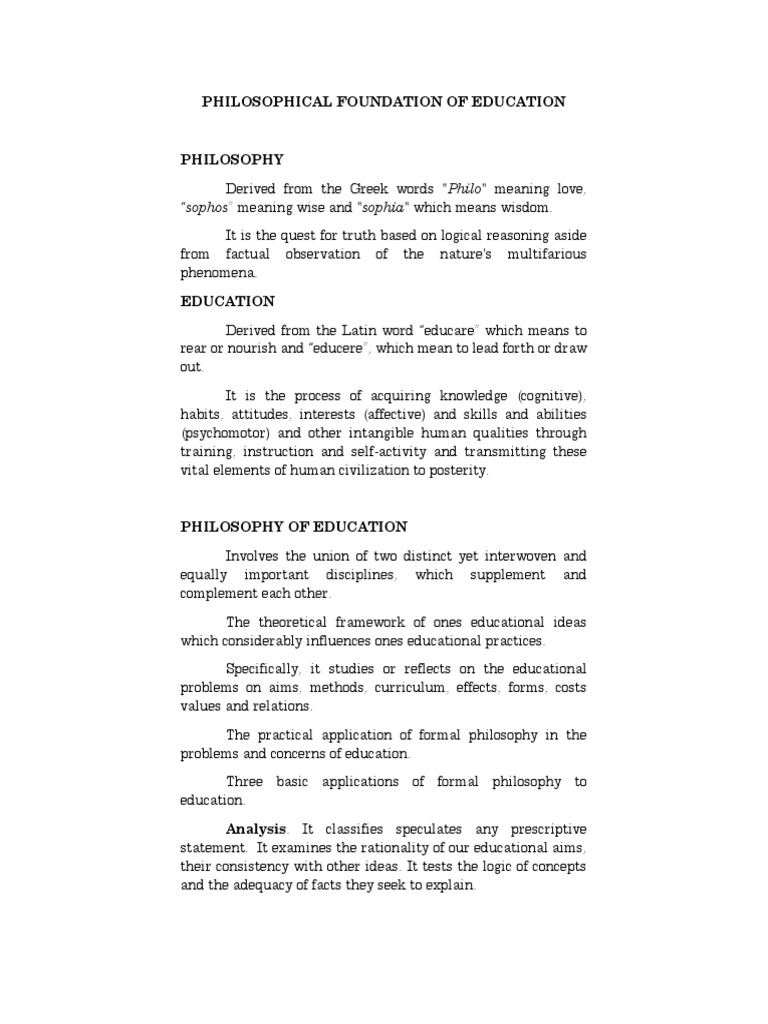 Philosophical Foundations of Education | PDF