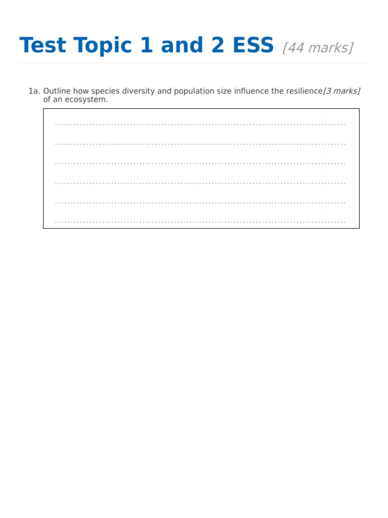 Test Topic 1 and 2 ESS | PDF | Agriculture | Biodiversity Test Topic 1 and 2 ESS | PDF | Agriculture | Biodiversity