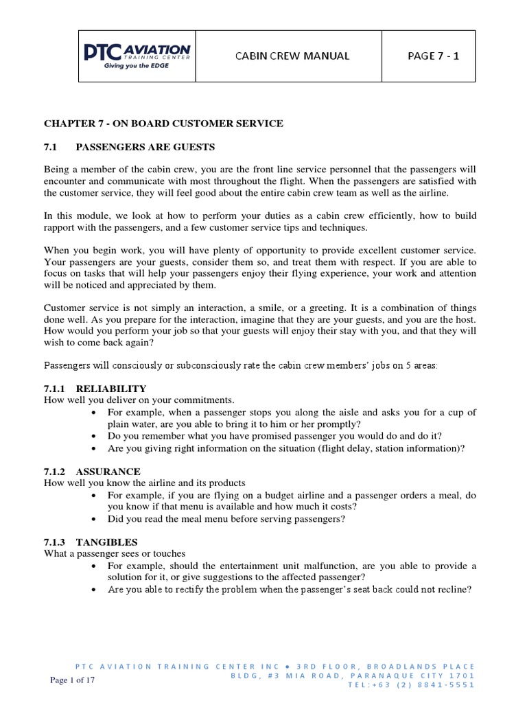 Chapter 7 On Board Customer Service | PDF | Flight Attendant | Wheelchair