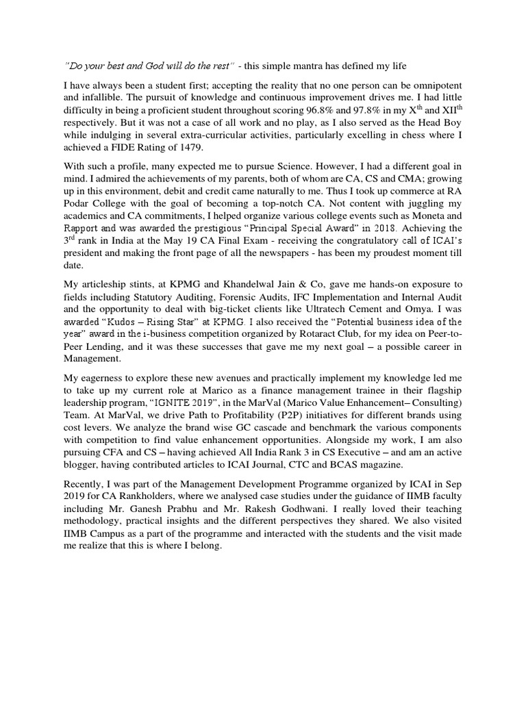 Iimb Sop 1 | PDF | Business | Cognition