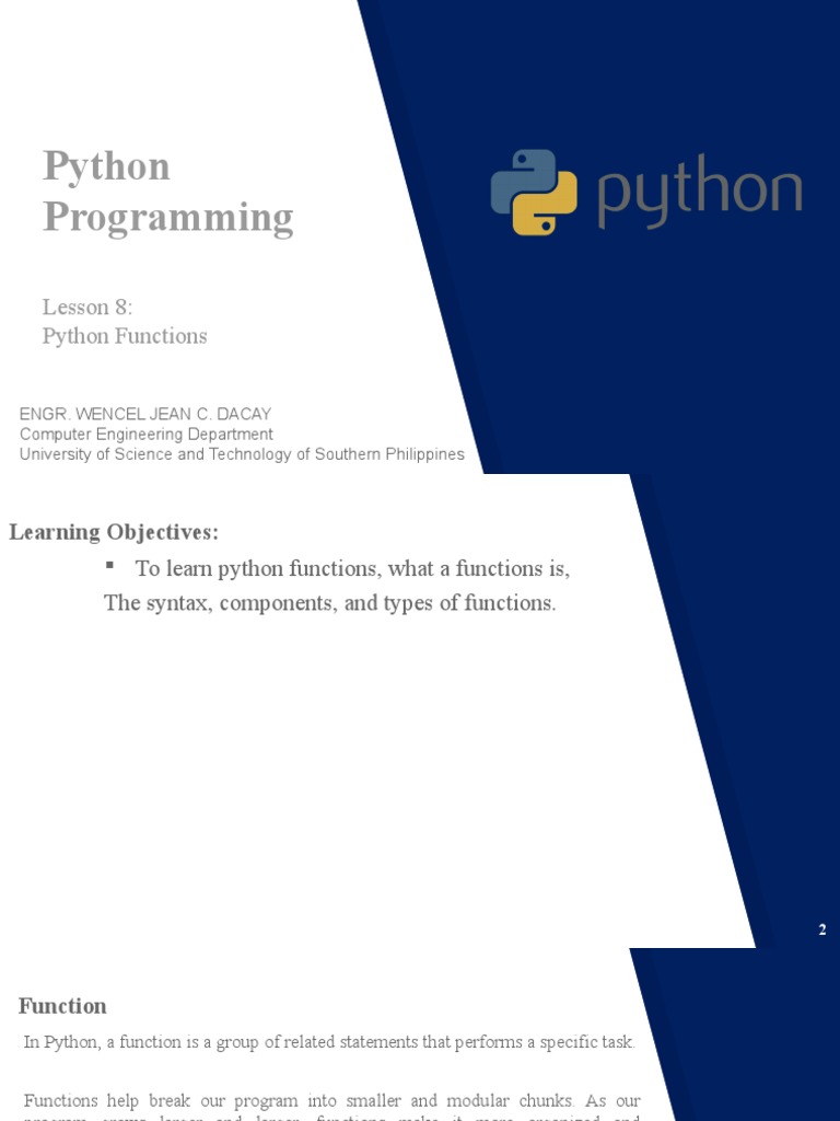 Python Programming Lesson 13 Python Function Pdf Parameter Computer Programming 3285