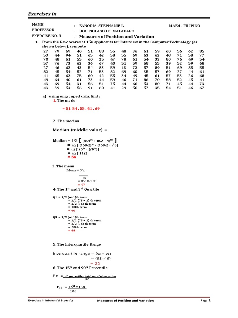 Exercise-No.-3 (ZANORIA, STEPHANIE) | PDF | Statistics | Statistical Analysis