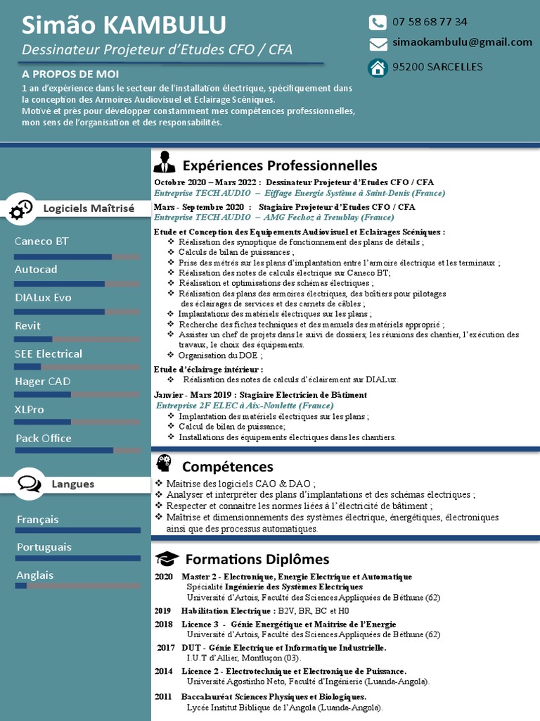 CV - Simão KAMBULU - 1 | PDF | Master (diplôme ou grade universitaire) | Électronique