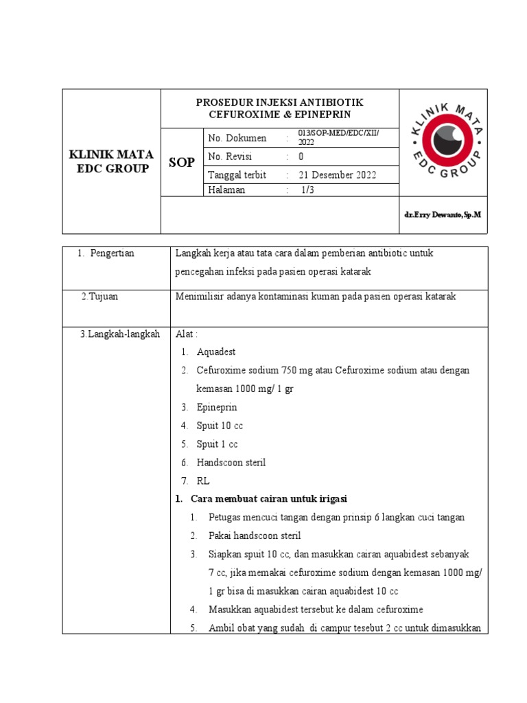 Prosedur Injeksi Antibiotik Cefuroxime & Epineprin | PDF | Griya ...