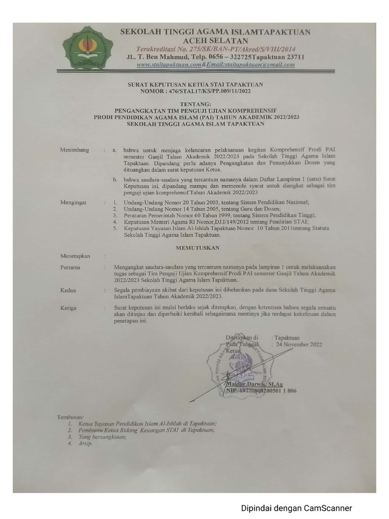 SK Tim Penguji Ujian Komprehensif | PDF