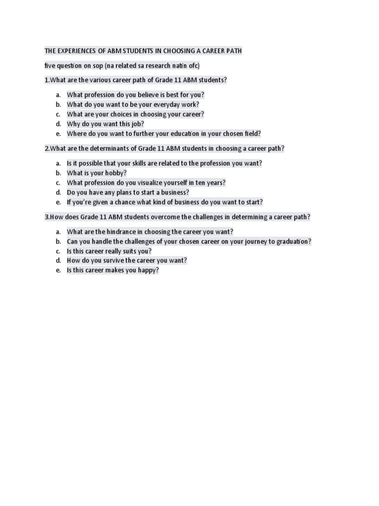 The Experiences of Abm Students in Choosing A Career Path | PDF