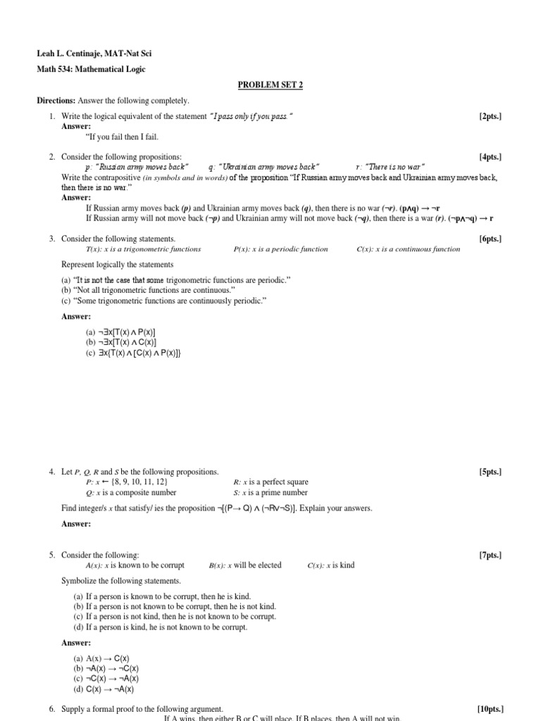 Problem Set 2 (L. Centinaje) | PDF | Logic | Mathematics