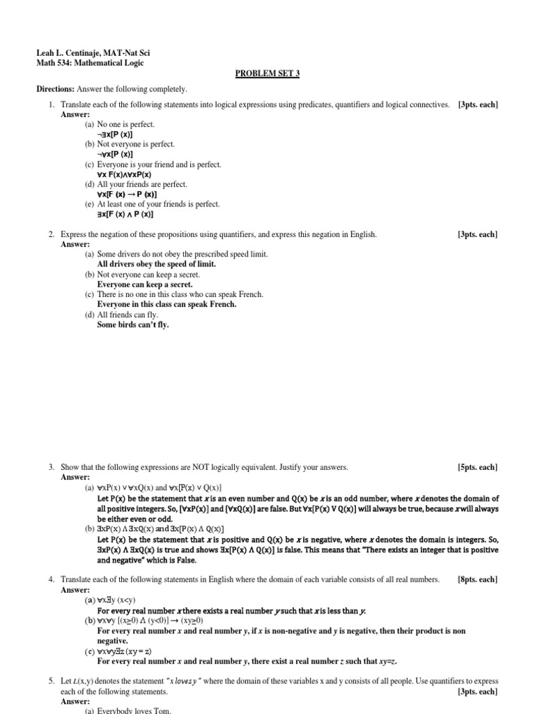 Problem Set 3 (L. Centinaje) | Download Free PDF | Argument | Logic