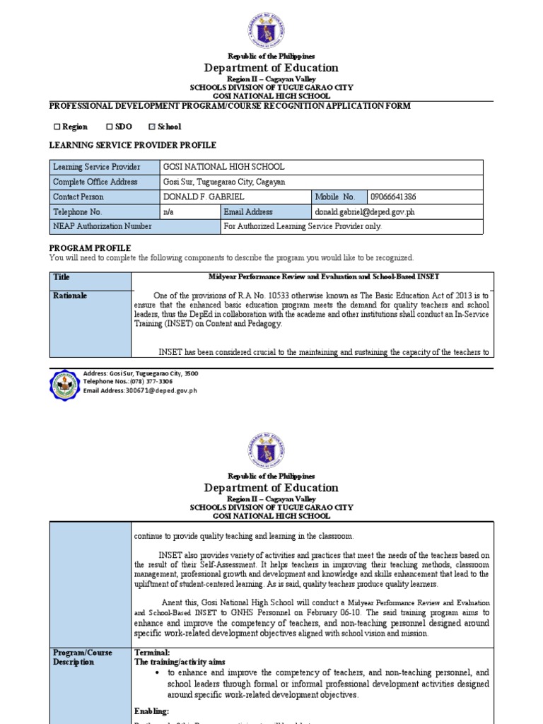 Inset-Professional Development Program | PDF | Learning | Teaching Method