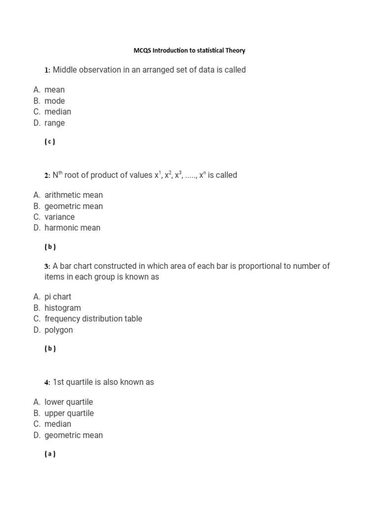 Statistics MCQs with Answers Guide | PDF | Skewness | Standard Deviation