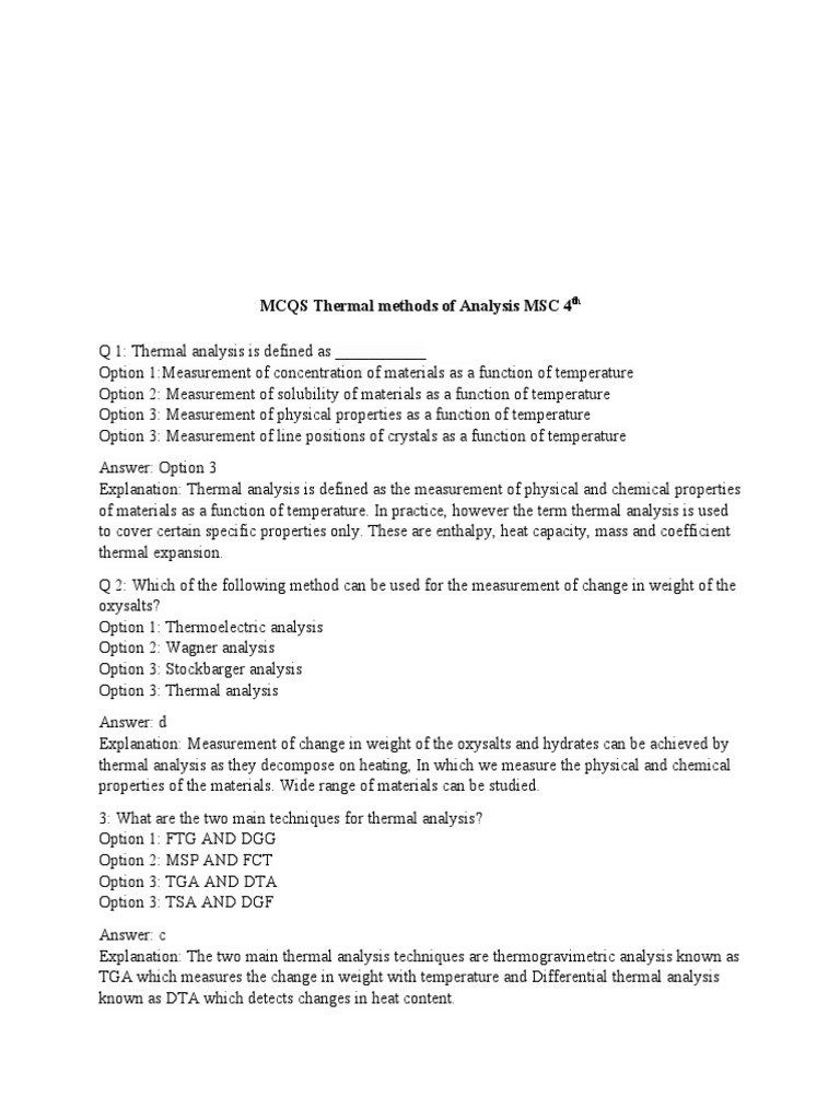 MCQS Thermal Methods of Analysis MSC 4th | PDF | Differential Scanning ...