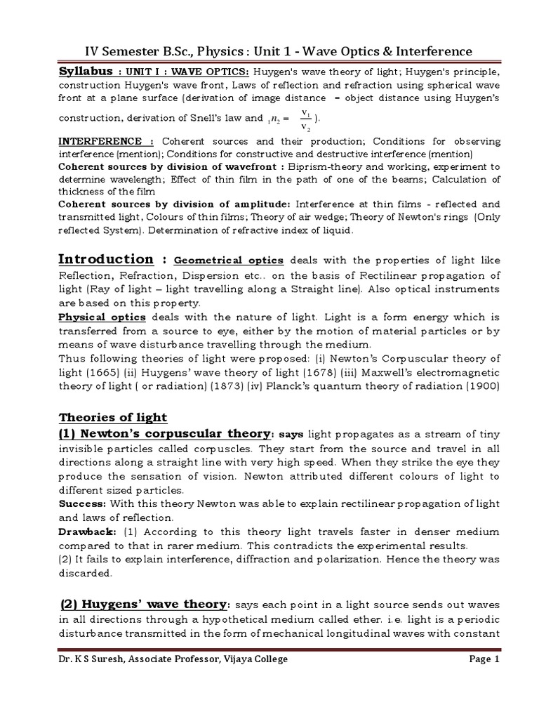 Wave Optics Interference of Light | PDF | Electromagnetic Radiation ...