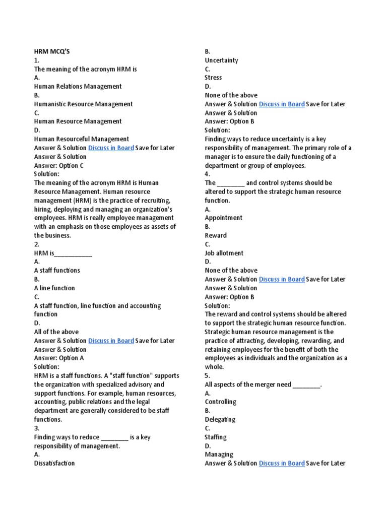 HRM MCQ | PDF | Human Resource Management | Recruitment