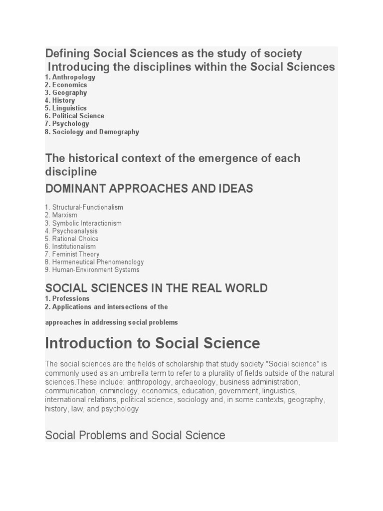 Defining Social Sciences As The Study of Society | PDF | Social Sciences | Science