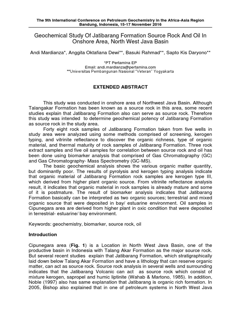 Geochemical Study of Jatibarang Formation Source Rock and Oil in ...