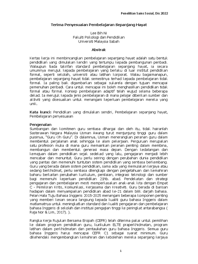 Terima Penyesuaian Pembelajaran Sepanjang Hayat | PDF