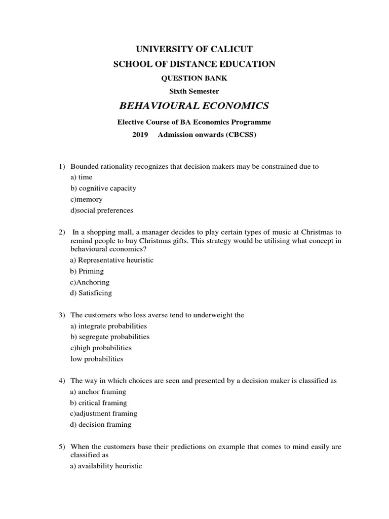 MCQ - Behavioural Economics | PDF | Risk | Auction