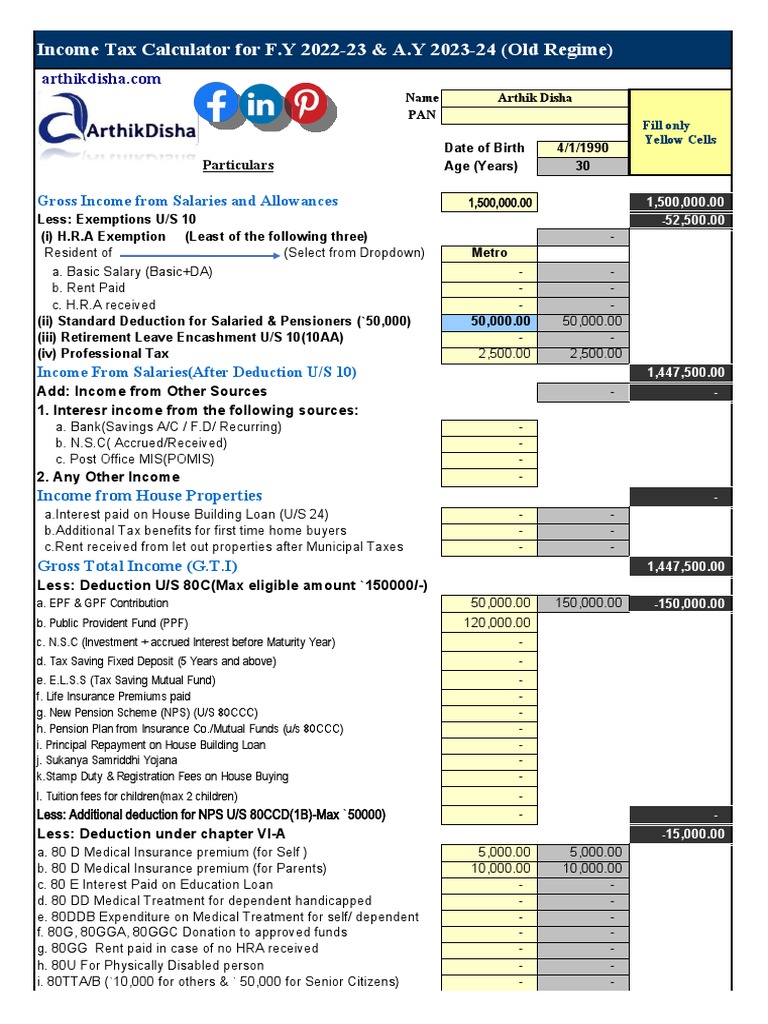 Income Tax Calculator For F.Y | PDF | Taxes | Tax Deduction