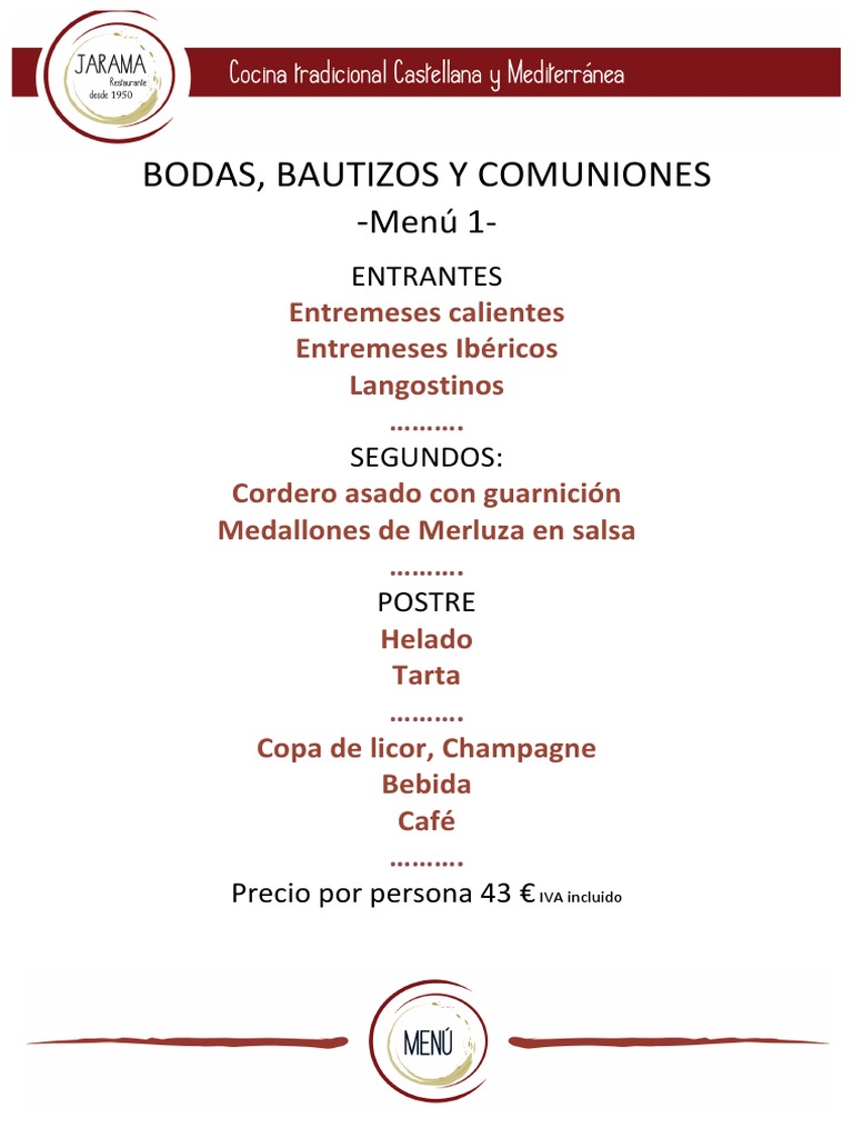 Menú Bodas Bautizos y Comuniones 2021-2022 | PDF | Alimentos | Cocina