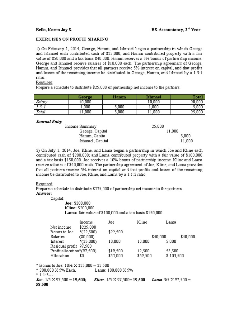 Profit Sharing ASSIGNMENT | PDF | Debits And Credits | Partnership