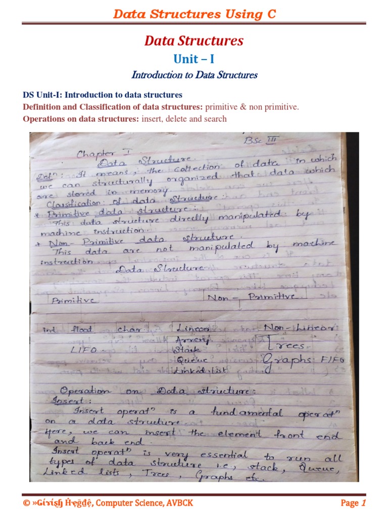 DS Unit-I Introduction To DS | PDF